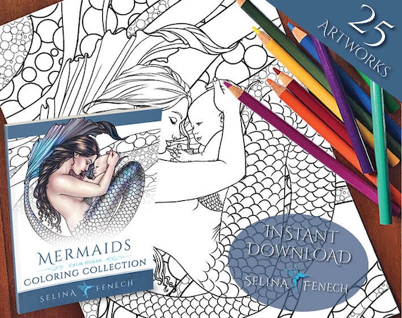 Mermaids Calm Ocean Coloring Collection Coloring Page/digi - Etsy Australia
