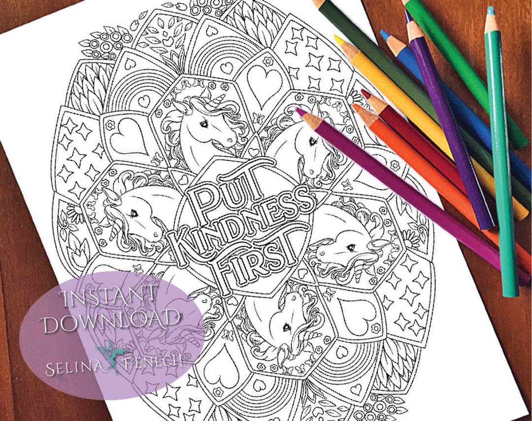 Put Kindness First Inspirational Quotes Coloring Page/digi Stamp ...