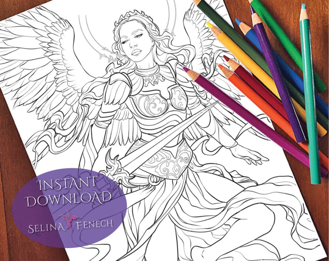 Angelic Winged Magic Coloring Page/digi Stamp Fantasy Printable ...