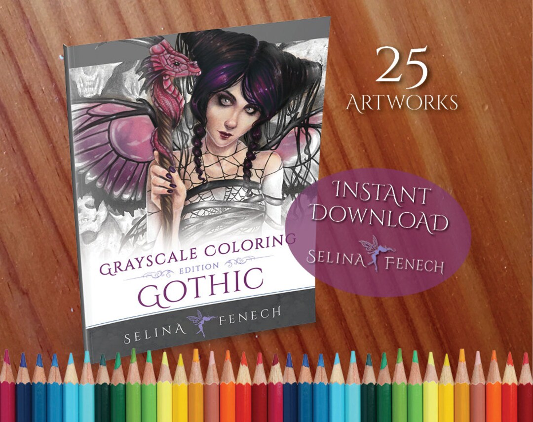 Gothic Grayscale Coloring Collection Coloring Page/digi Stamp Fantasy ...
