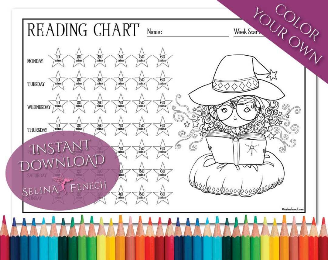 Faedorables Book of Magic Reading Chart Coloring Page/digi Stamp ...