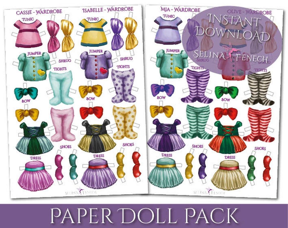 Paper Doll Pack With Wardrobe Clothing Fantasy Art Printable | Etsy