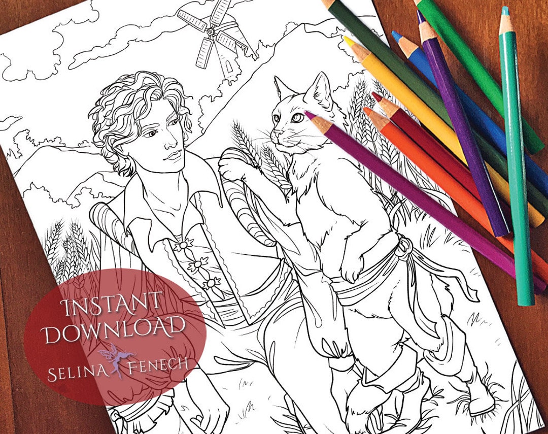 Puss in Boots Fairy Tales Princesses and Fables Coloring Page/digi ...