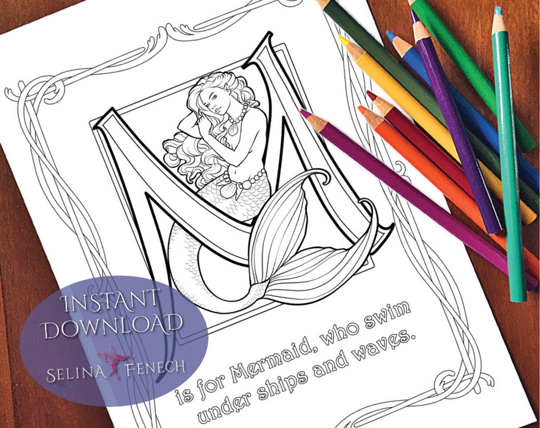 Fantasy Alphabet Magical Creatures M Coloring Page/digi Stamp Fantasy ...