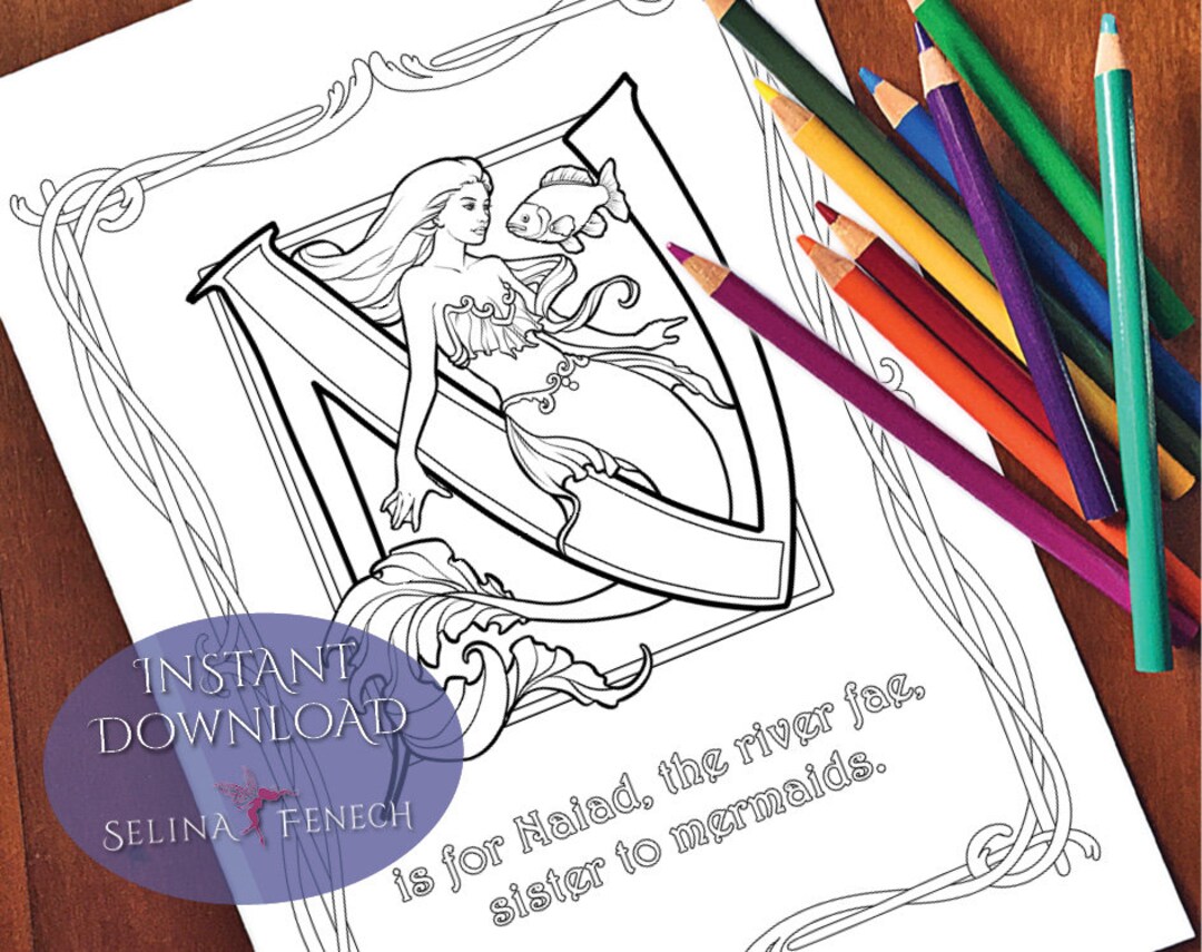 Fantasy Alphabet Magical Creatures N Coloring Page/digi Stamp Fantasy ...