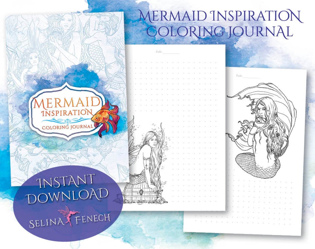Mermaid Coloring Journal Bullet Journalling Writing Paper Art Printable ...