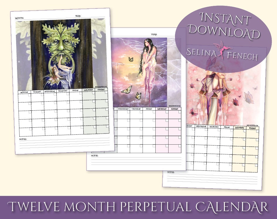 Fairies Perpetual 12 Month Calendar Fairy Art Printable Scrapbooking ...