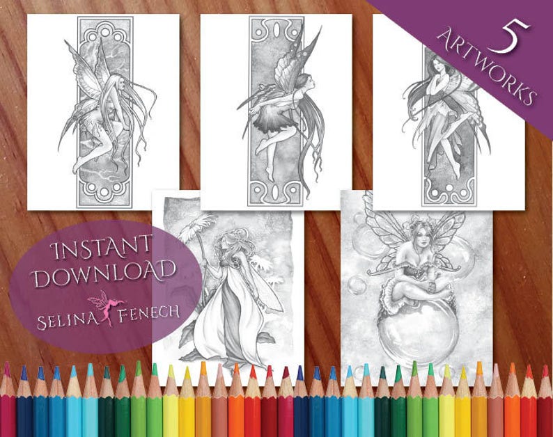 Fairy Art Grayscale Beautiful Fairies Coloring Page/digi Stamp | Etsy