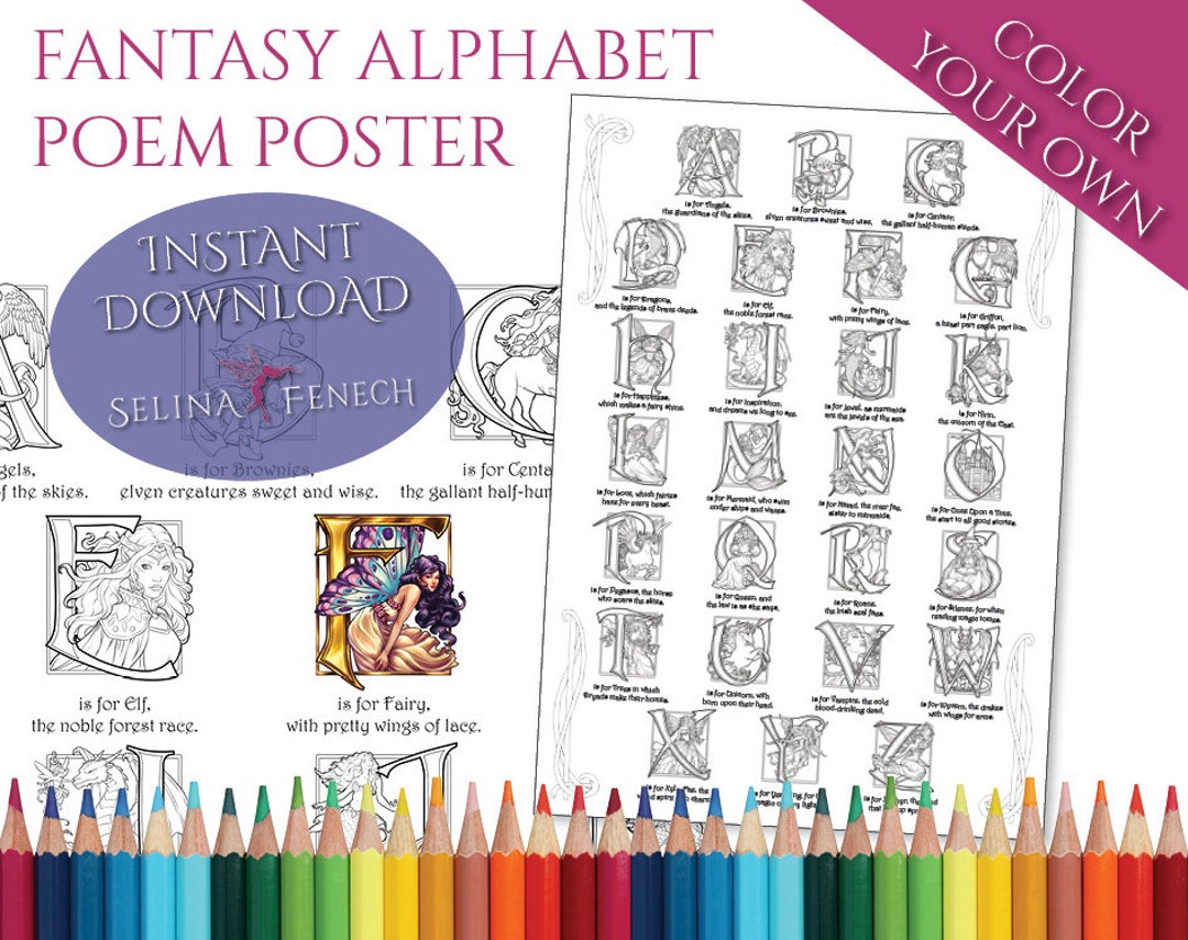 Fantasy Alphabet Poem Poster Coloring Page/digi Stamp Printable ...