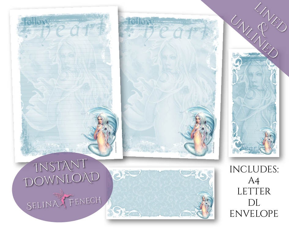 Letter Writing Paper Moon Mermaid Fantasy Art Printable - Etsy