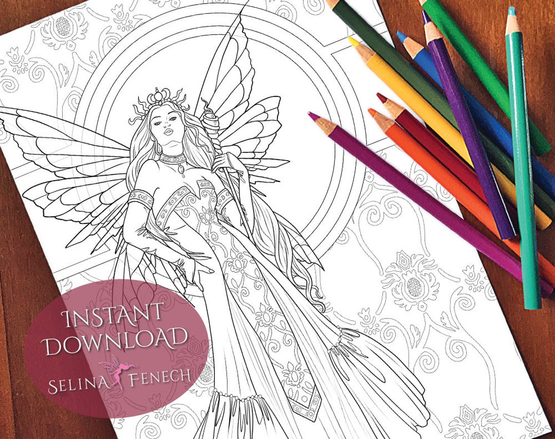 Fairy Queen Gloriana Christmas Festive Magic Coloring Page/digi Stamp ...