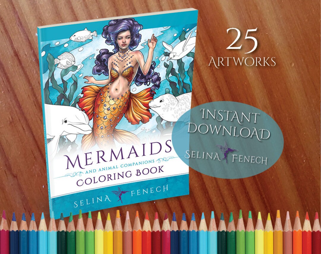 Mermaids and Animal Companions Coloring Collection Coloring Page/digi ...