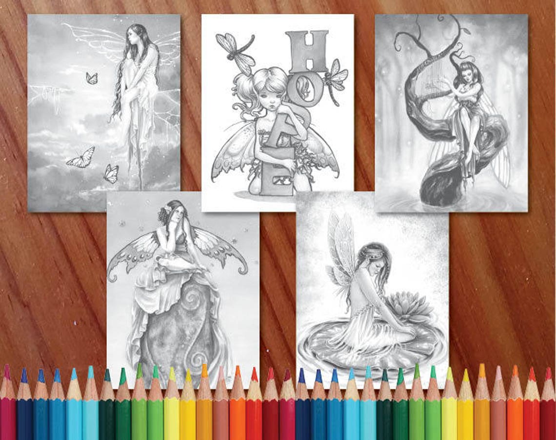 Fairy Art Grayscale Coloring Collection Coloring Page/digi - Etsy