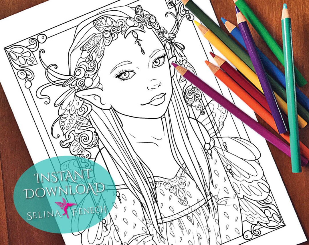 Fae Princess Fairy Portraits Coloring Page/digi Stamp Fantasy Printable ...