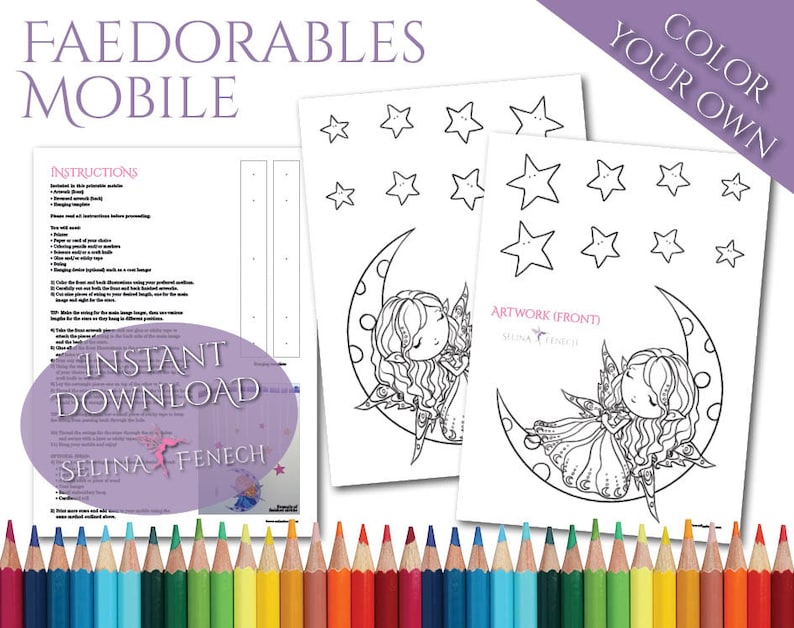 Kids' Craft Mobile - Faedorables - Coloring Page DIY Art Printable ...