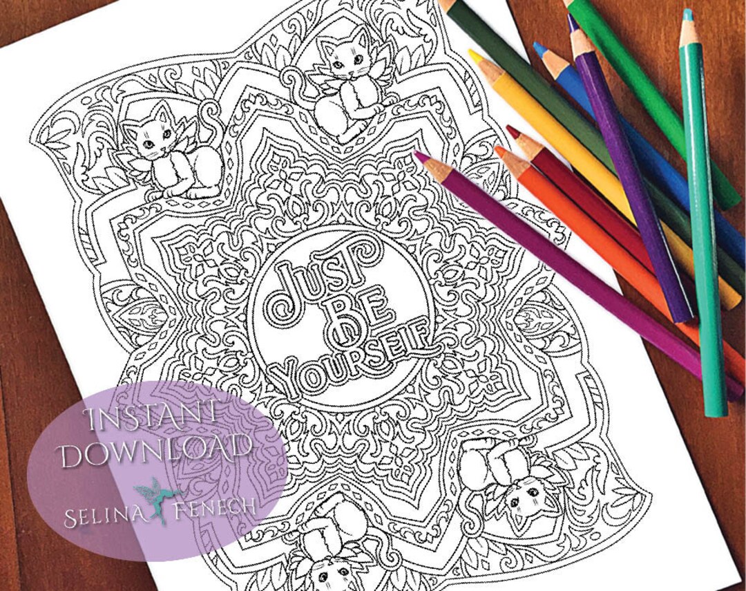 Just Be Yourself Inspirational Quotes Coloring Page/digi Stamp Fantasy ...