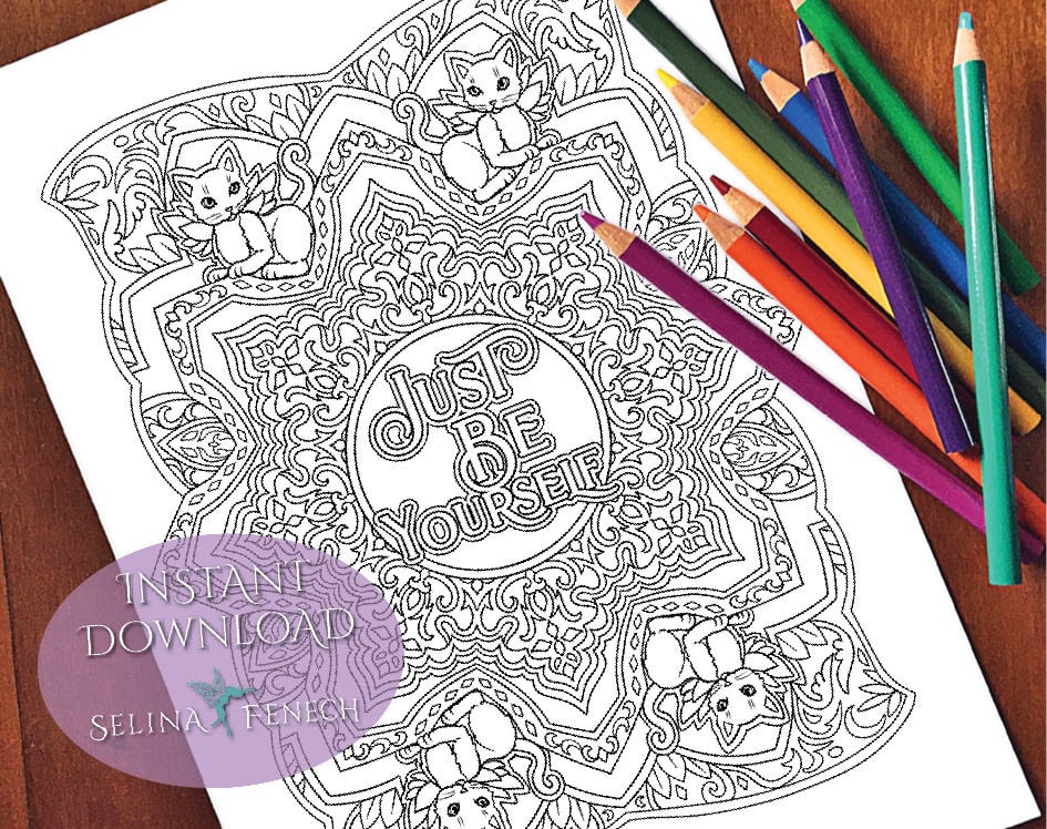 Just Be Yourself Inspirational Quotes Coloring Page/digi Stamp Fantasy ...