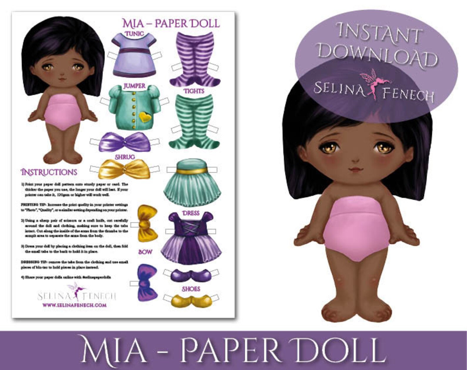 Paper Doll Mia With Wardrobe Clothing Fantasy Art - Etsy