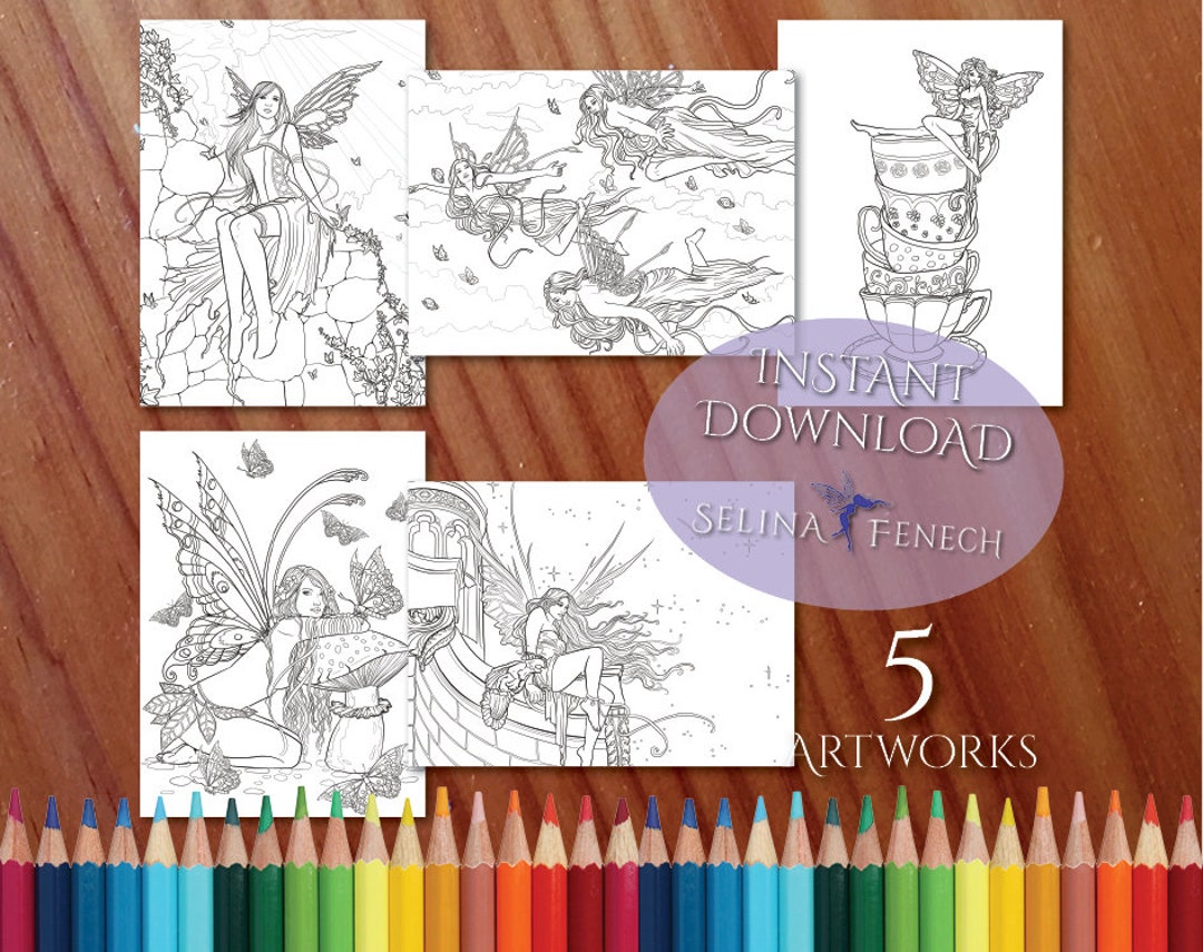 Fairies and Butterflies Fairy Magic Coloring Page/digi Stamp Fantasy ...