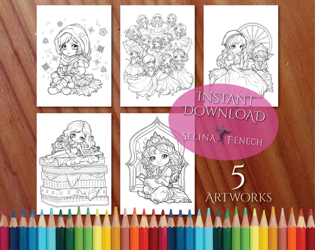 Cute Fairy Tales Princesses and Fables Pack 3 Coloring Page/digi Stamp ...
