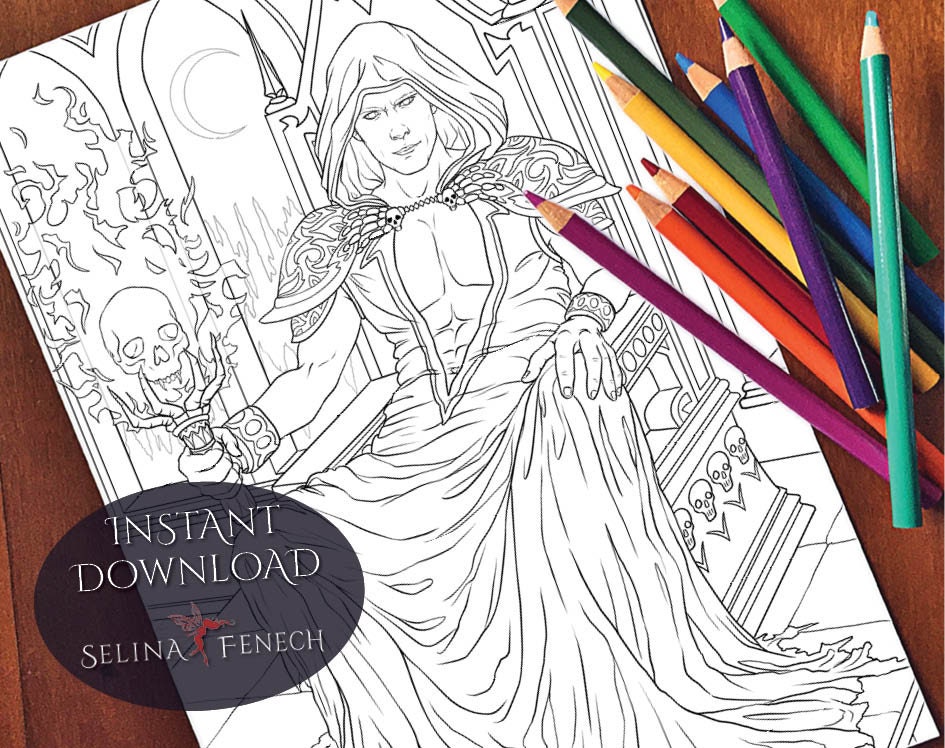 Nekromant Dark Fantasy Coloring Page/Digi Stamp Fantasy Printable ...