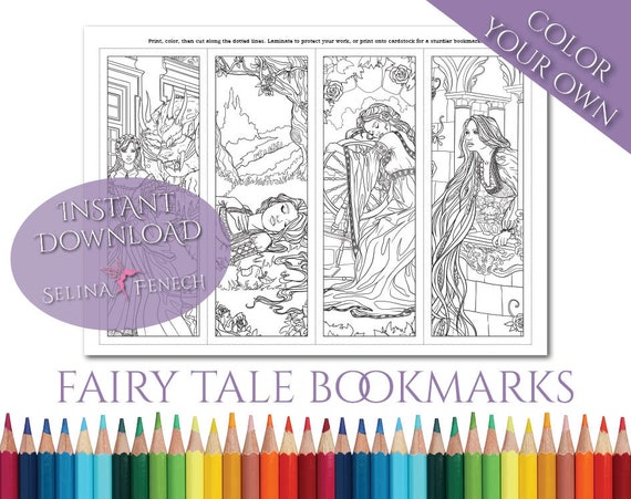 Bookmark Fairy Tales Princesses and Fables Coloring Page/digi | Etsy