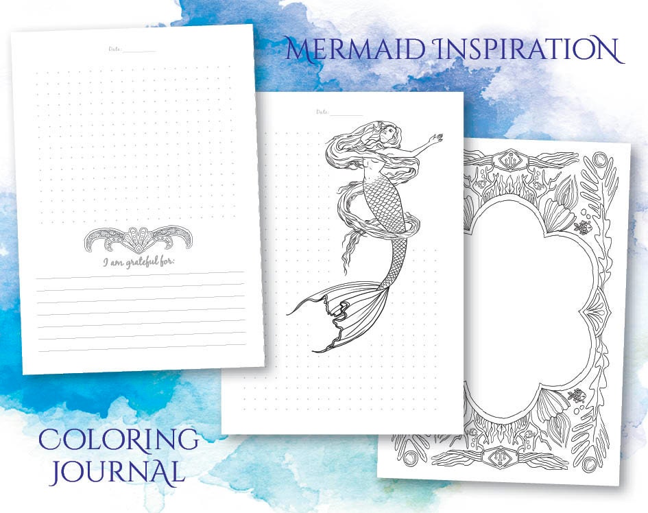 Mermaid Coloring Journal Bullet Journalling Writing Paper Art | Etsy