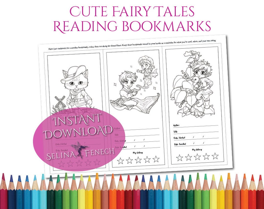 Reading Bookmark Cute Fairy Tale Princes Coloring Page/digi Stamp ...