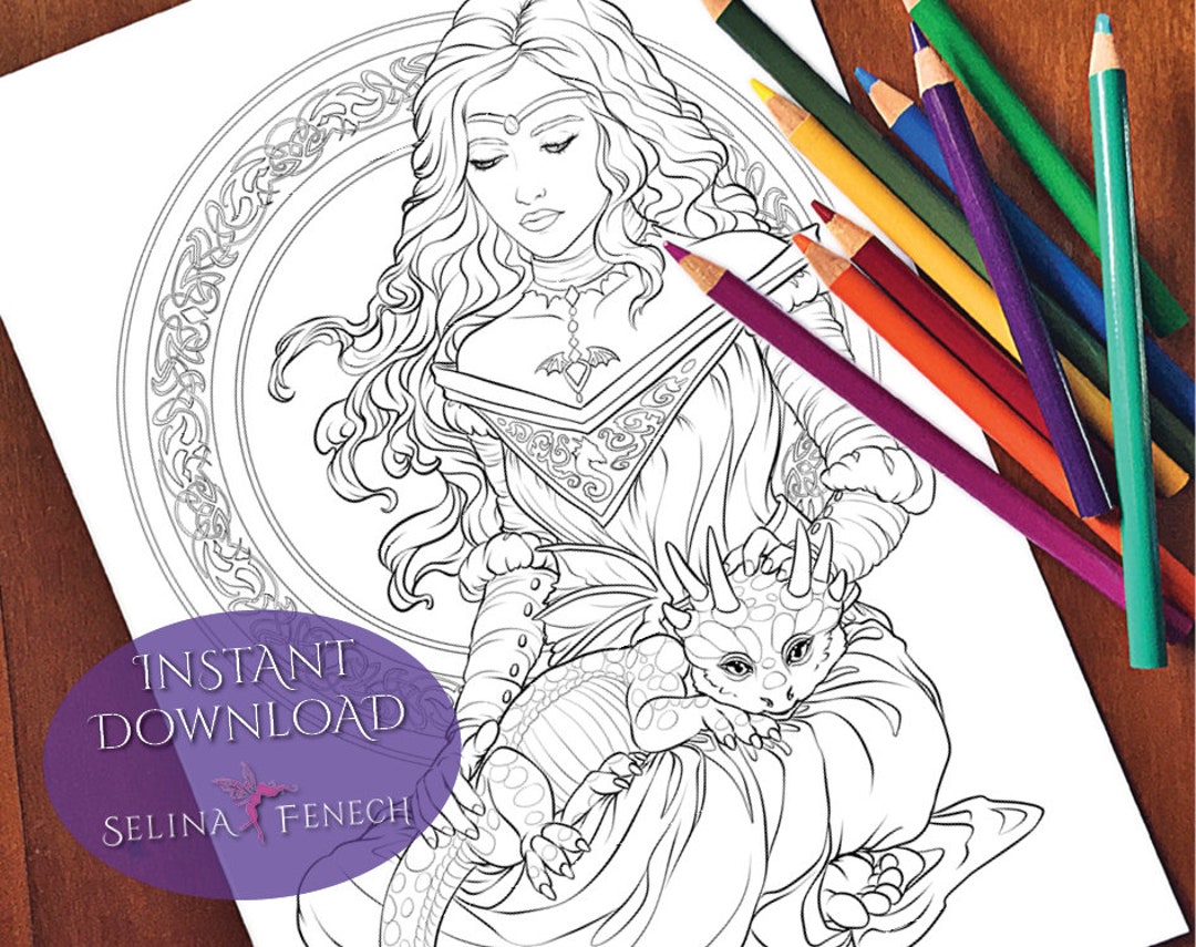 Dragon Sitting Winged Magic Coloring Page/digi Stamp Fantasy Printable ...