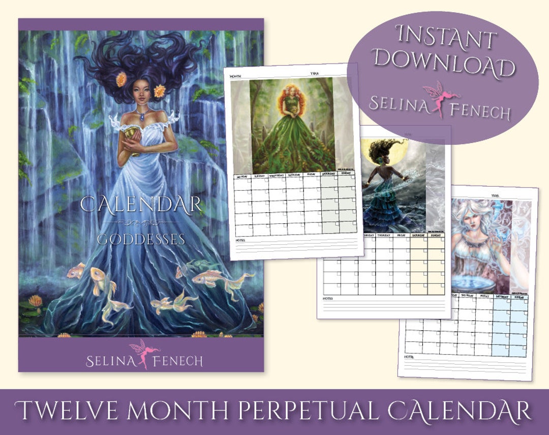 Goddess Perpetual 12 Month Calendar Fairy Art Printable Scrapbooking ...