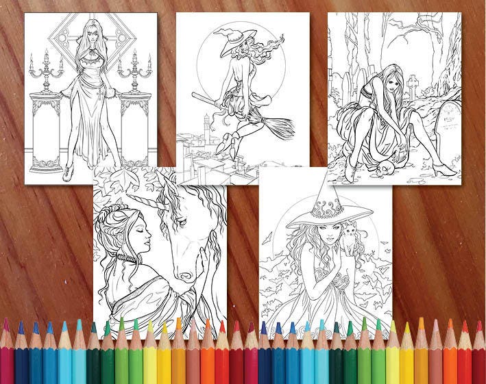 Night Magic Gothic and Halloween Coloring Collection Coloring Page/digi ...