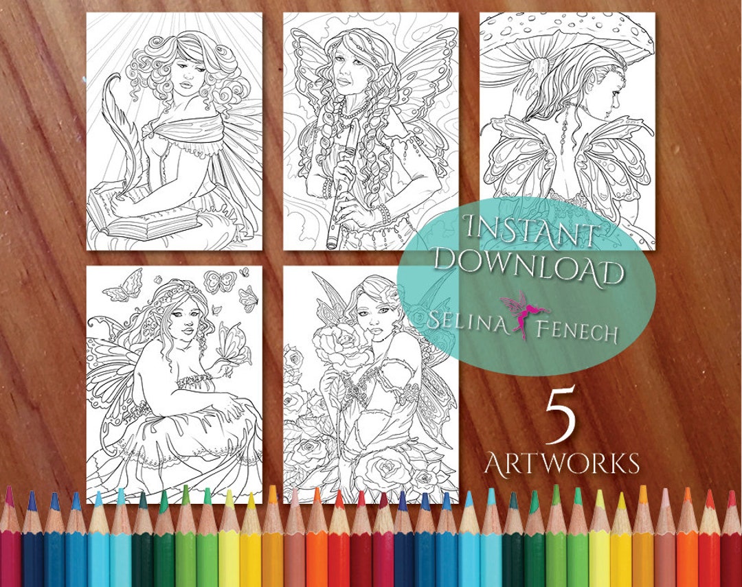 Beautiful Fairy Portraits Coloring Page/digi Stamp Fantasy Printable ...