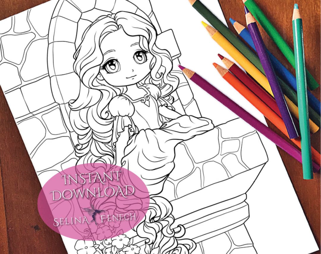 Rapunzel Cute Fairy Tales Princesses and Fables Coloring Page/digi ...
