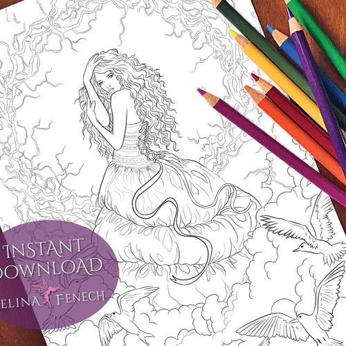 Selene Goddess and Mythology Coloring Page/digi Stamp Fantasy - Etsy