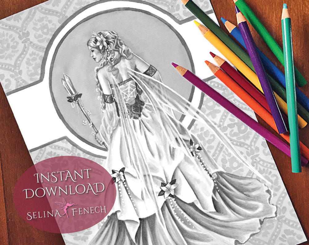 Fairy Queen Titania Festive Magic Grayscale Coloring Page/Digi | Etsy