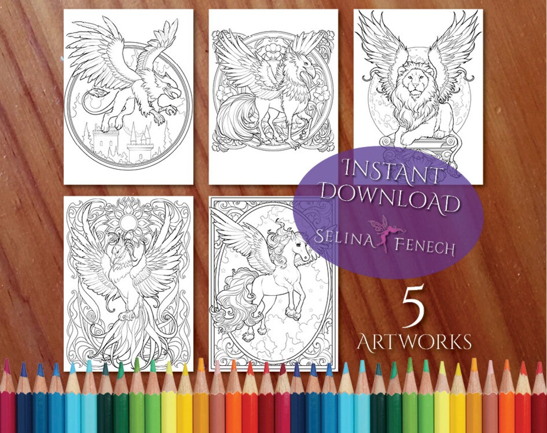 Mythical Creatures Winged Magic Coloring Page/digi Stamp Fantasy ...