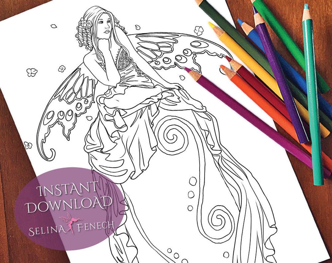 Far Far Away Fairy Art Coloring Page/digi Stamp Fantasy Printable ...