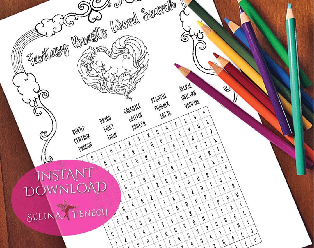 Faedorables Activity Fantasy Word Search Coloring Page/digi Stamp ...