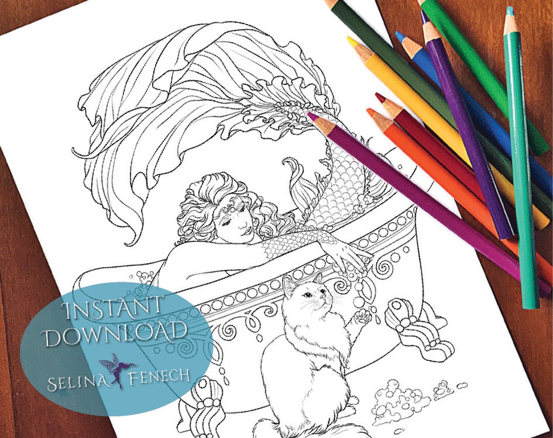Bathtime Companion Mermaids and Animal Companions Coloring Page/digi ...