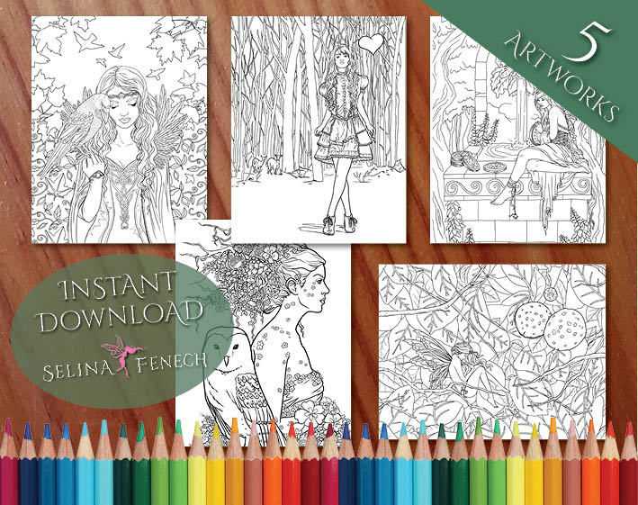 Enchanted Forest Coloring Page/digi Stamp Fantasy Printable - Etsy