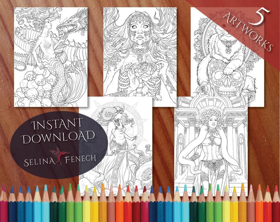 Dark Fantasy Gothic Mythical Coloring Page/digi Stamp Fantasy - Etsy