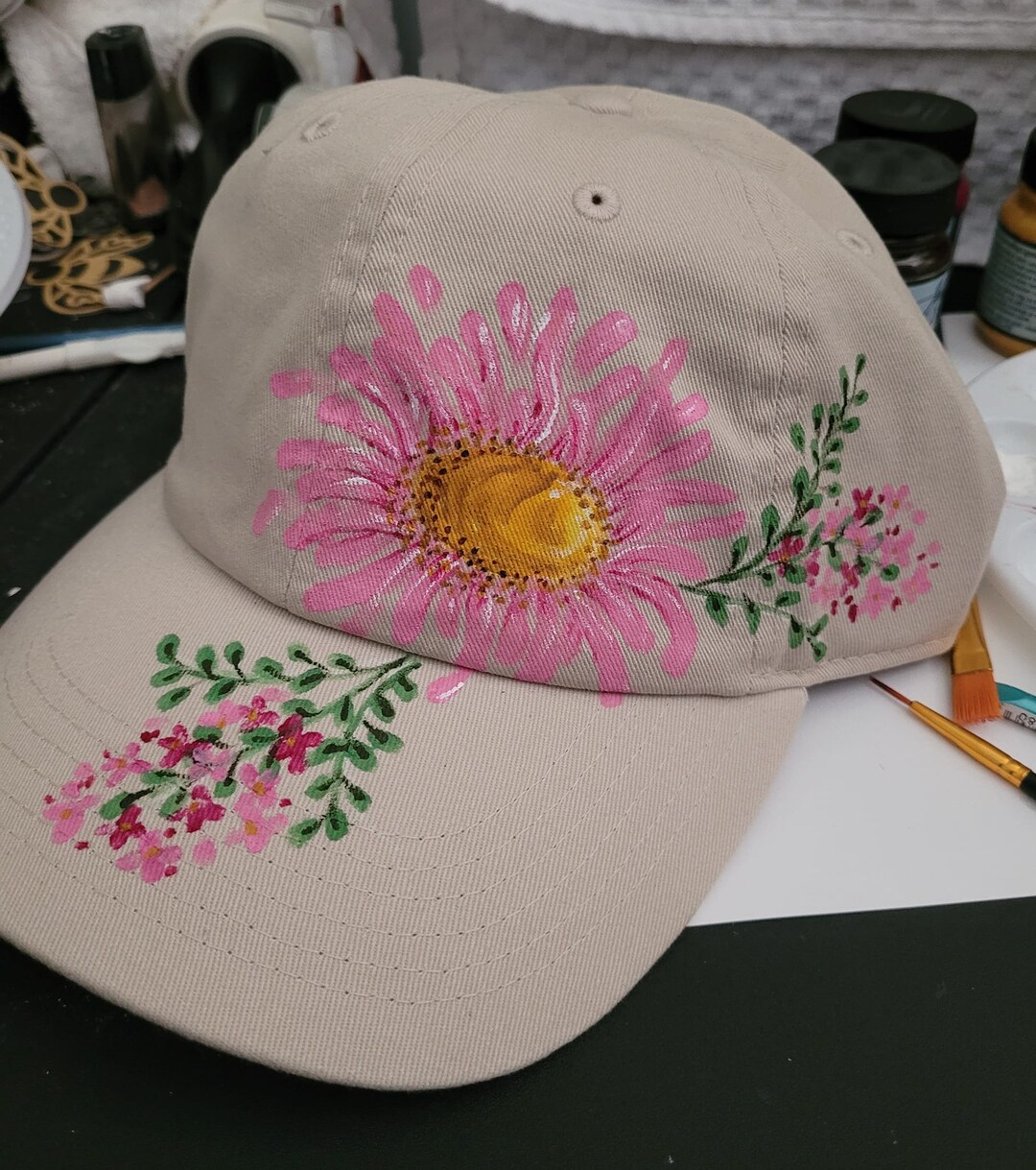 Hand Painted Hat, Painted Woman Cap, Floral Painted Hat, Hand Painted ...