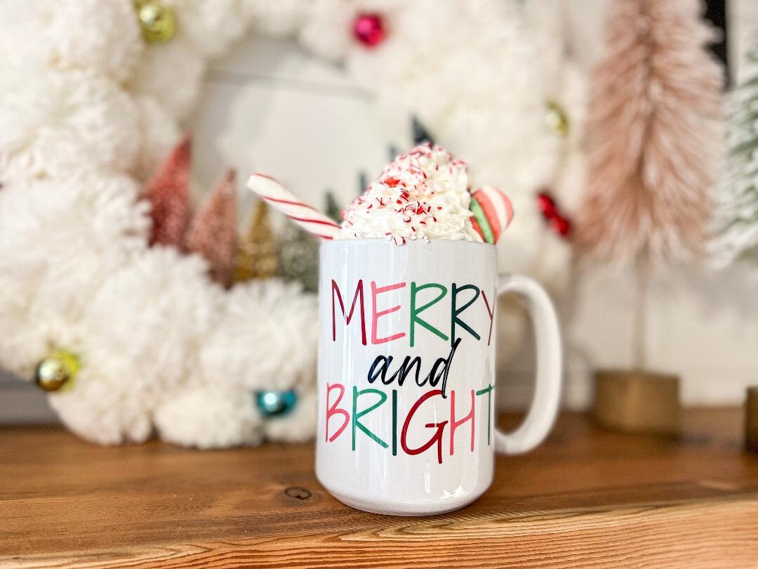 Merry and Bright Mug * Merry and Bright * Christmas Mug * Holiday Mug ...