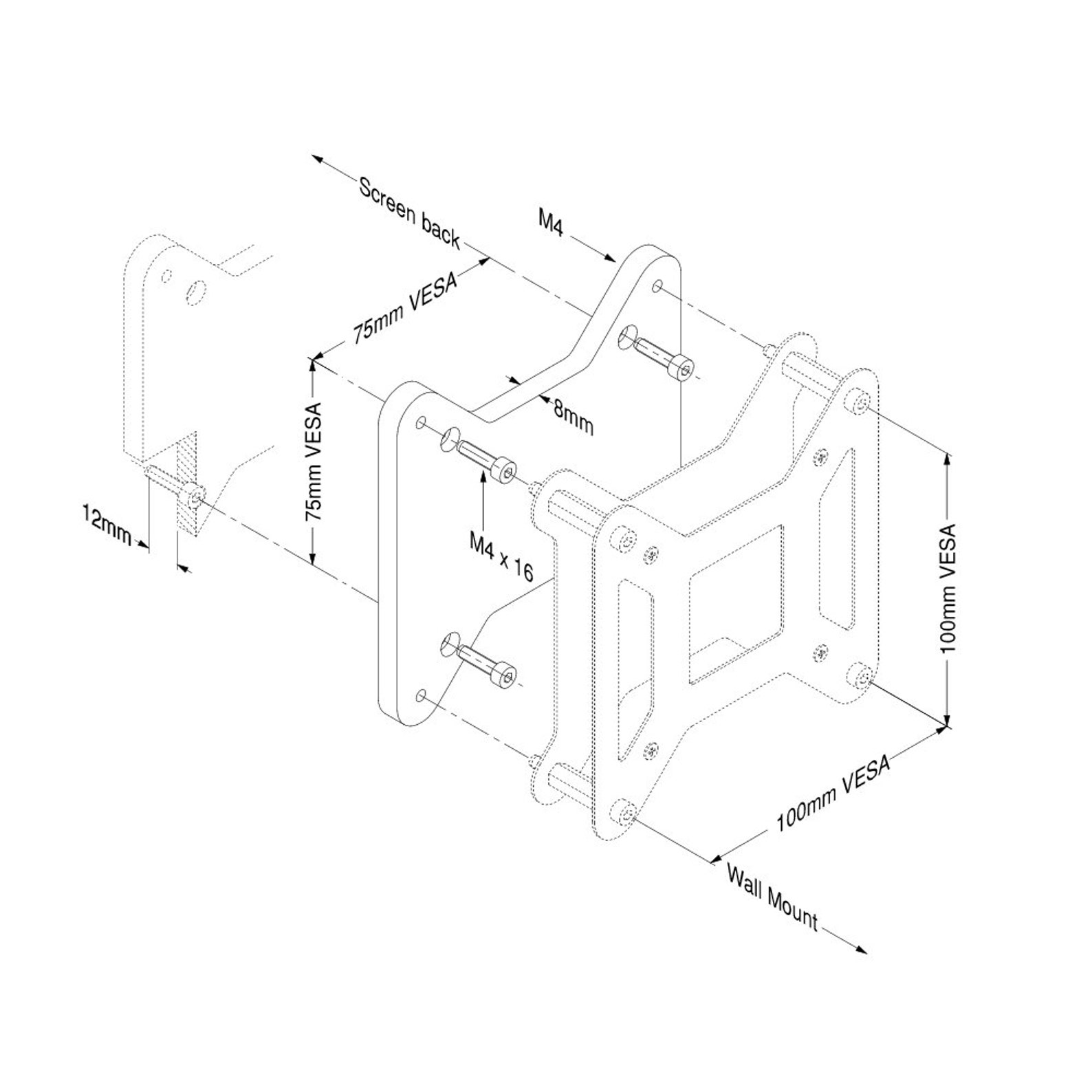 VESA Mount Bracket 100 X 100 --> 75 X 75 Mm - Etsy