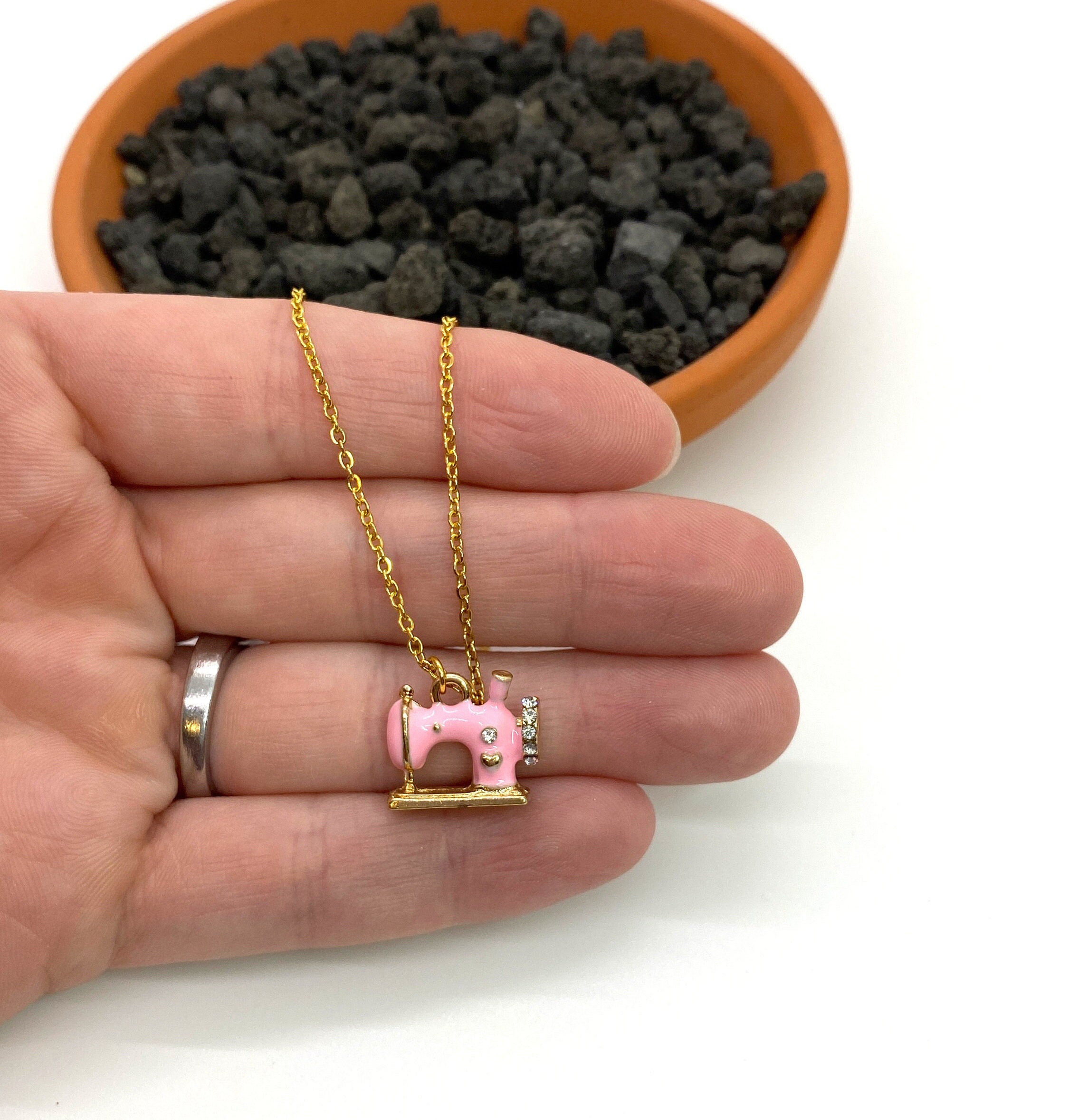 Gold Enamel Sewing Machine Necklace Sewing Necklace for Seamstress Gift ...