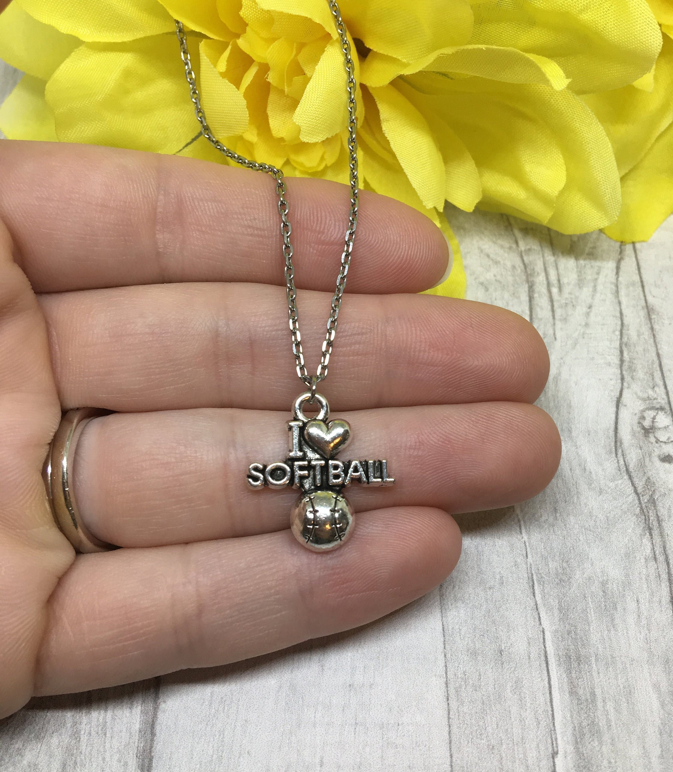 I Love Softball Necklace - Stainless Steel Charm, Personalized Gift - Etsy