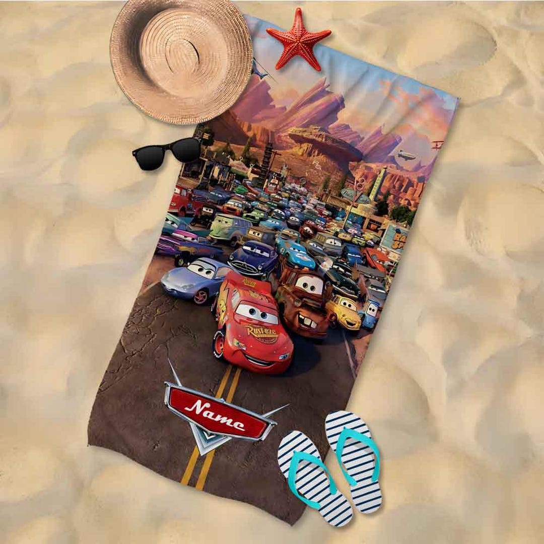 Custom Name Disney Cars Characters Beach Towel, Lightning Mcqueen Bath ...