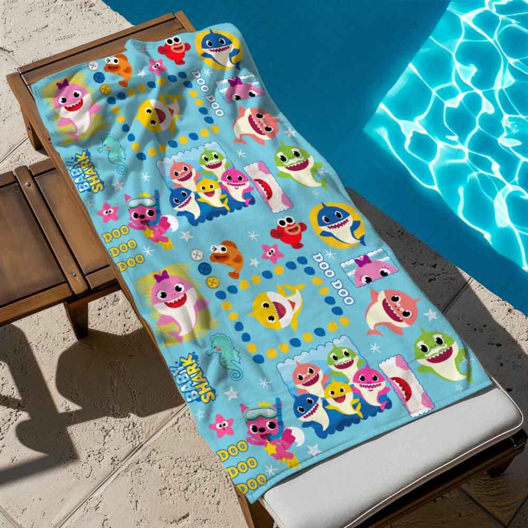 Baby Shark Beach Towel, Custom Name Shark Bath Towel, Pool Towel, Gift ...