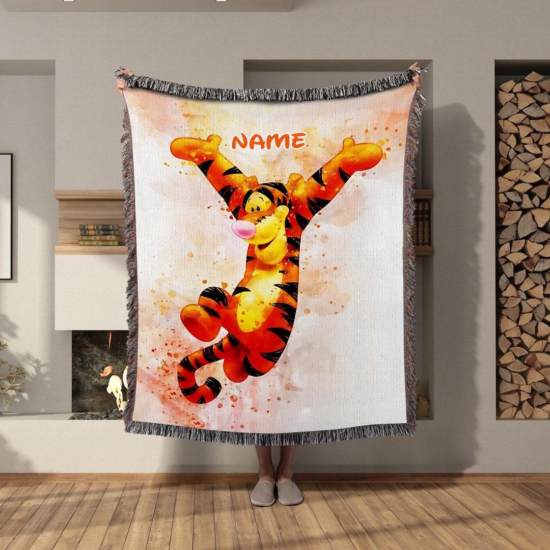 Personalized Name Disney Tigger Watercolor Woven Blanket, Winnie the ...