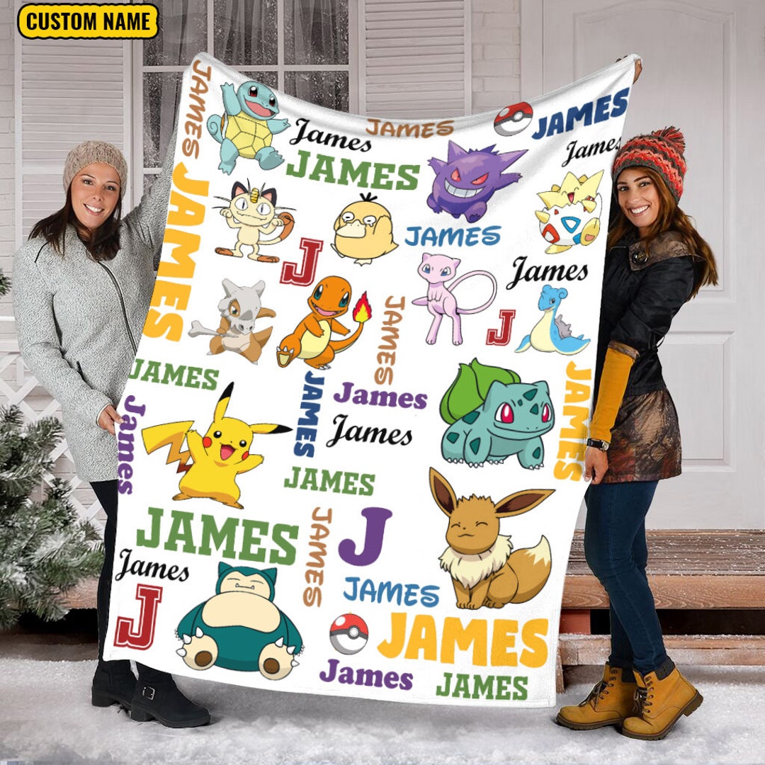 Personalized Name PKM Blanket, PKM Anime Fleece Mink Sherpa Blanket ...